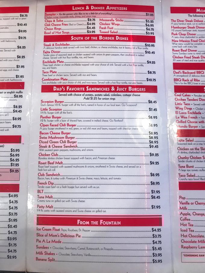 The menu reads like a greatest hits album of American comfort food classics, from hearty breakfasts to those legendary roast beef platters that put Dad's on the map.
