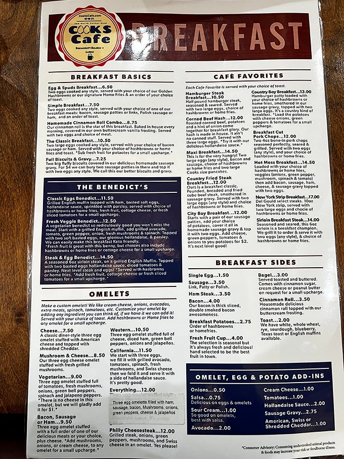 The menu reads like a love letter to breakfast classics – no molecular gastronomy or deconstructed anything, just honest food that makes mornings worth facing.