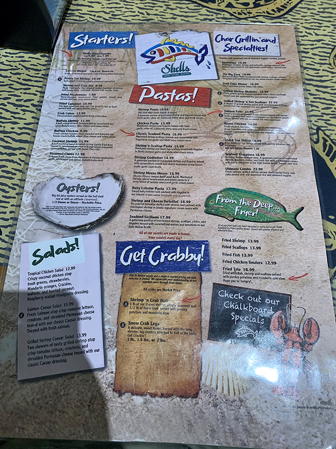 The menu reads like a love letter to seafood enthusiasts, with "Get Crabby!" being less a suggestion and more a delightful command.