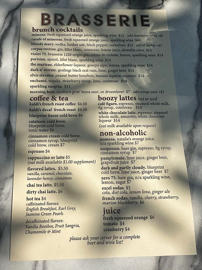A cocktail menu that reads like poetry. The "Elvis Elevator" with peanut butter bourbon? The King himself would approve of this liquid tribute.