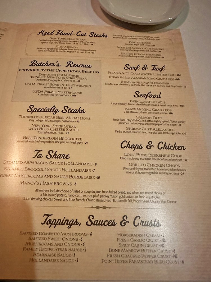 Reading this menu is like getting a love letter from beef. Each carefully curated option promises a different path to culinary bliss.