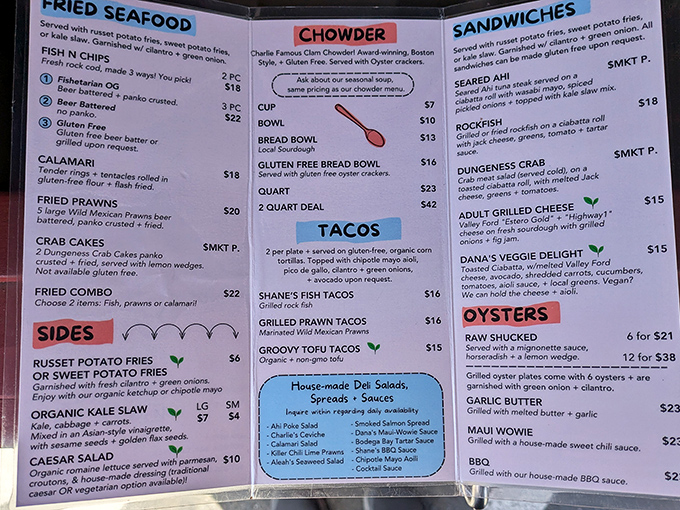 A menu that reads like coastal poetry &ndash; notice how "chowder" gets its own spotlight section? That's not an accident, folks.