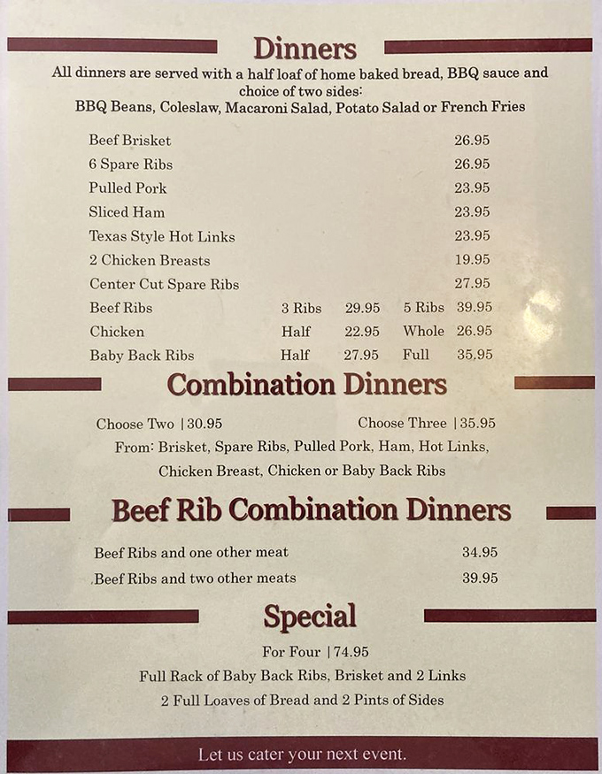 This menu isn't just a list&mdash;it's a roadmap to happiness. Each option promises a different journey to BBQ nirvana.