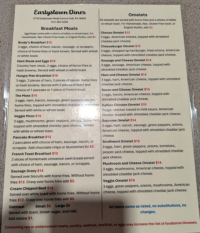 The menu reads like a love letter to breakfast classics. No molecular gastronomy here&mdash;just the timeless hits that have been making mornings better for generations.