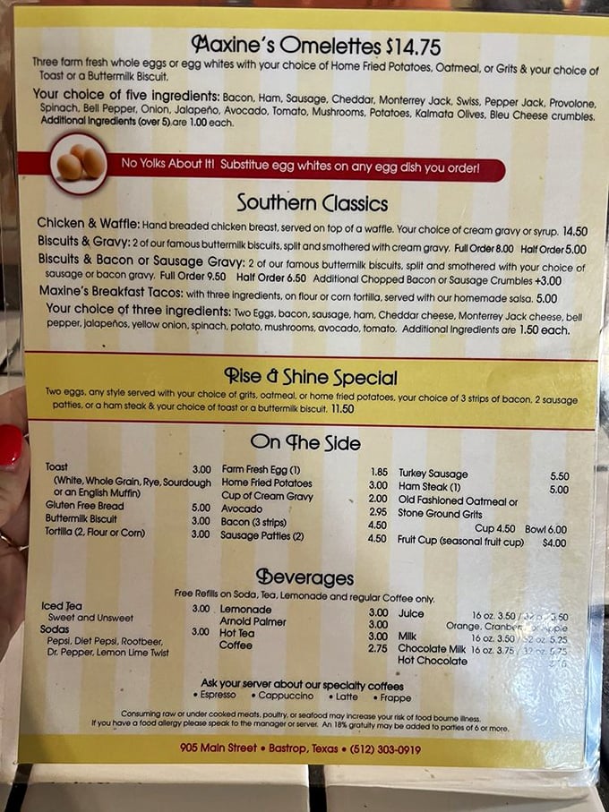 This isn't just a menu&mdash;it's a roadmap to happiness. The "No Yolks About It!" pun tells you everything about the personality waiting on your plate.