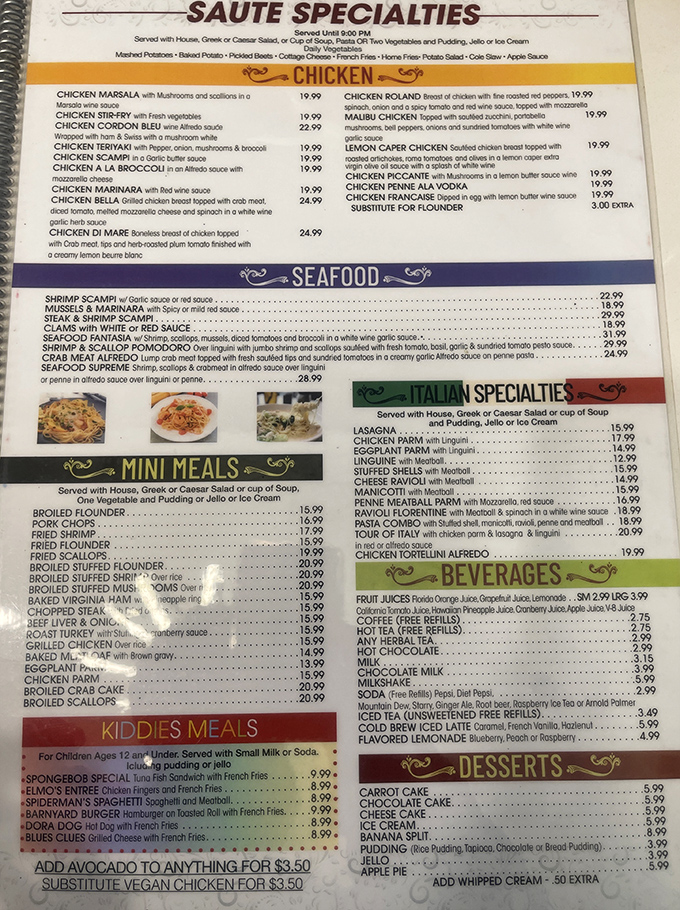 A menu that requires both hands and serious decision-making skills. From Italian specialties to diner classics, this isn't just a menu&mdash;it's a novel of possibilities.