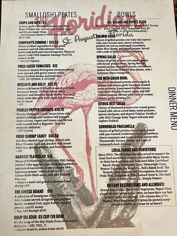 This menu reads like a love letter to Southern cuisine with a Florida twist&mdash;each description a promise of flavors to come.