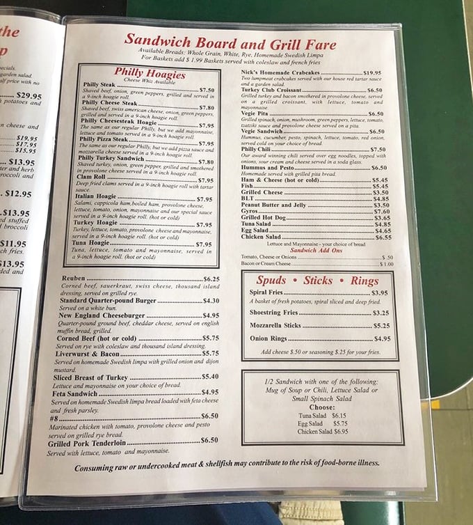 The menu reads like a love letter to American classics. Each item promises comfort without pretension, though those crab cakes have earned their bold-faced reputation.