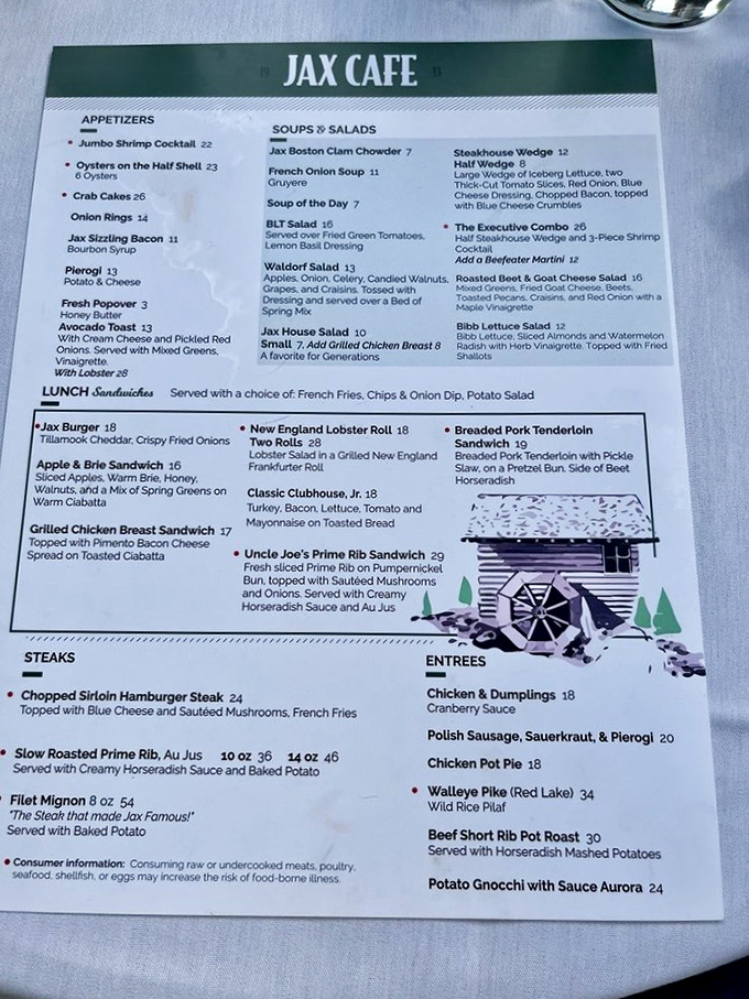 This menu isn't just a list of food&mdash;it's a roadmap to happiness. Notice how "Slow Roasted Prime Rib" practically glows off the page.