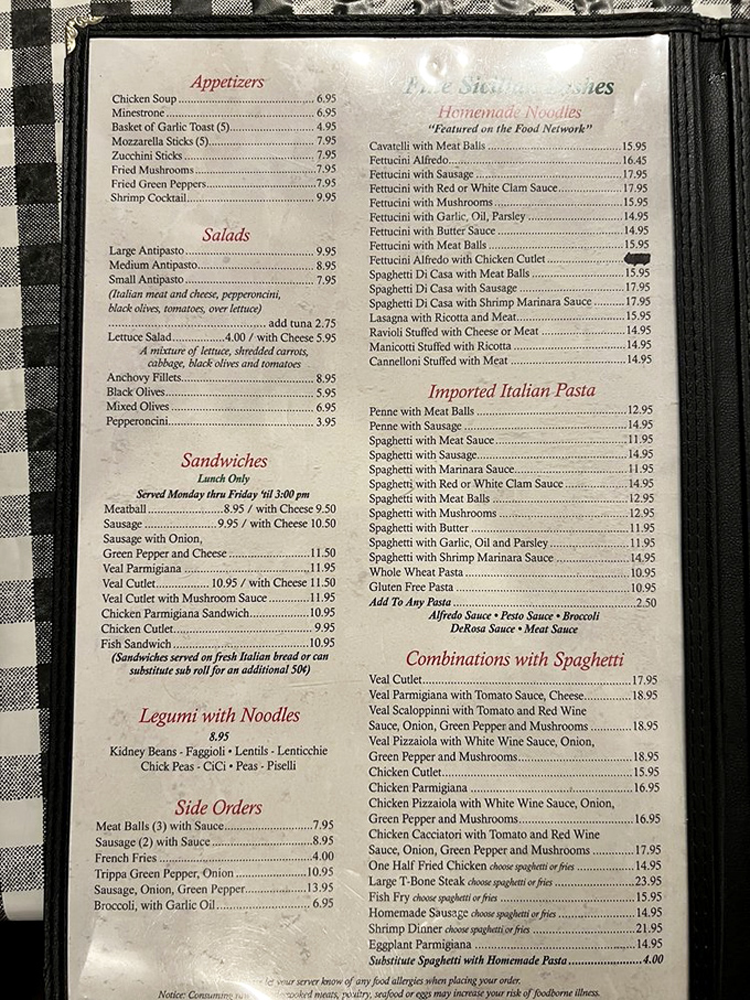 This menu isn't trying to reinvent Italian cuisine; it's preserving it with the confidence of someone who knows they've got it right.