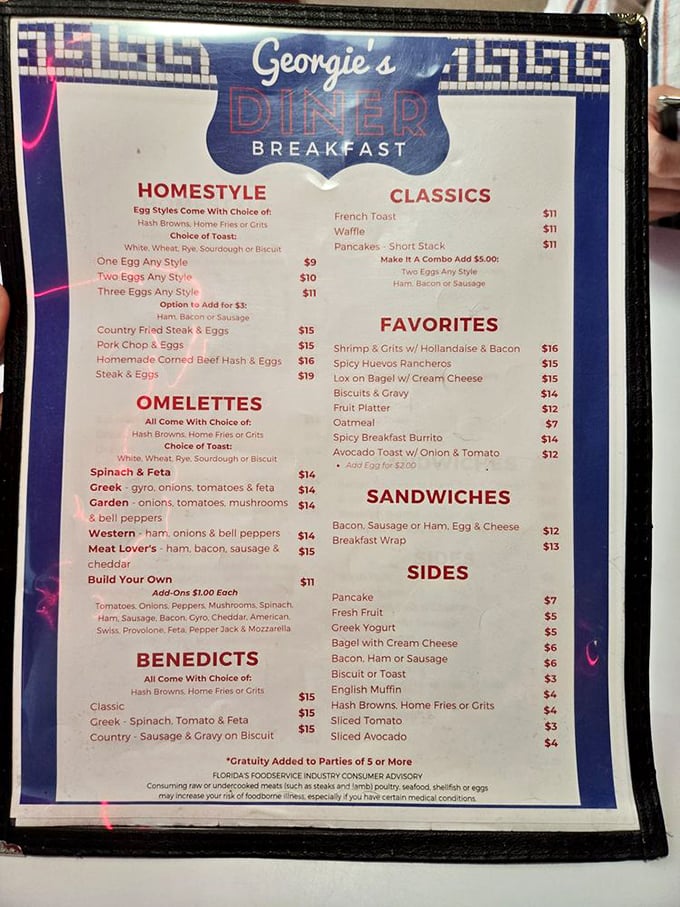 The breakfast menu at Georgie's reads like a love letter to morning indulgence, with everything from classic French toast to benedicts that would make your cardiologist wince.