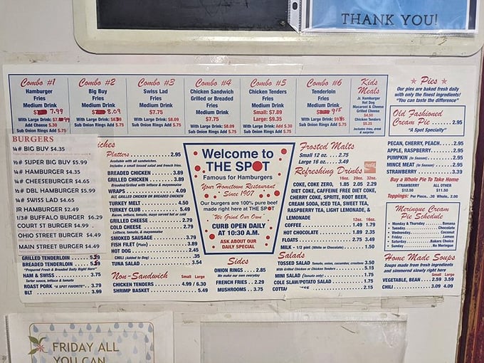 A menu that reads like a greatest hits album of American comfort food. No molecular gastronomy here, just the classics done right.