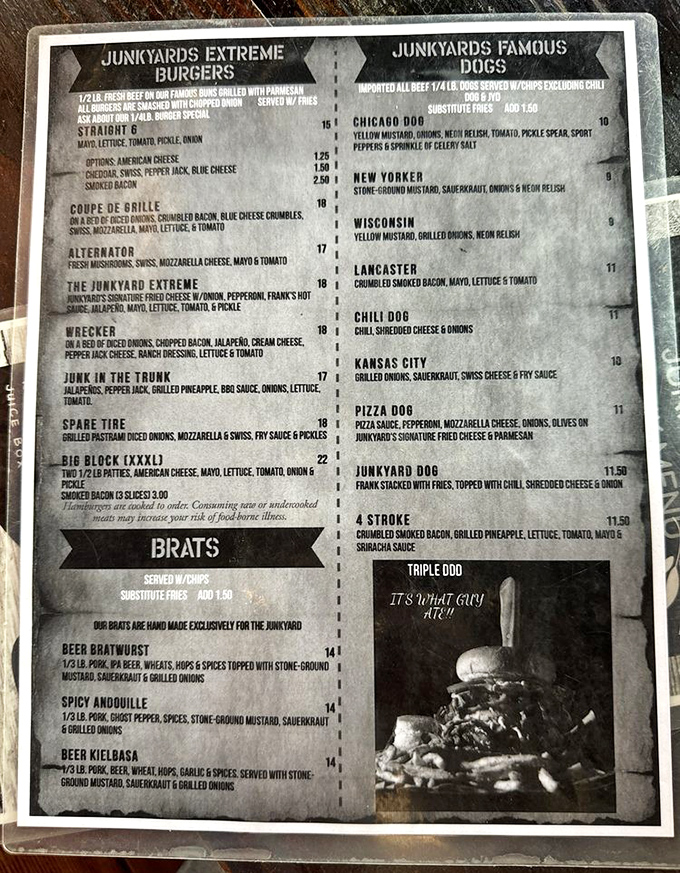 This isn't just a menu&mdash;it's a roadmap to happiness. The "Triple Dog" with its cryptic "IT'S WHAT GARY ATE!!" warning is either a challenge or a cautionary tale. 