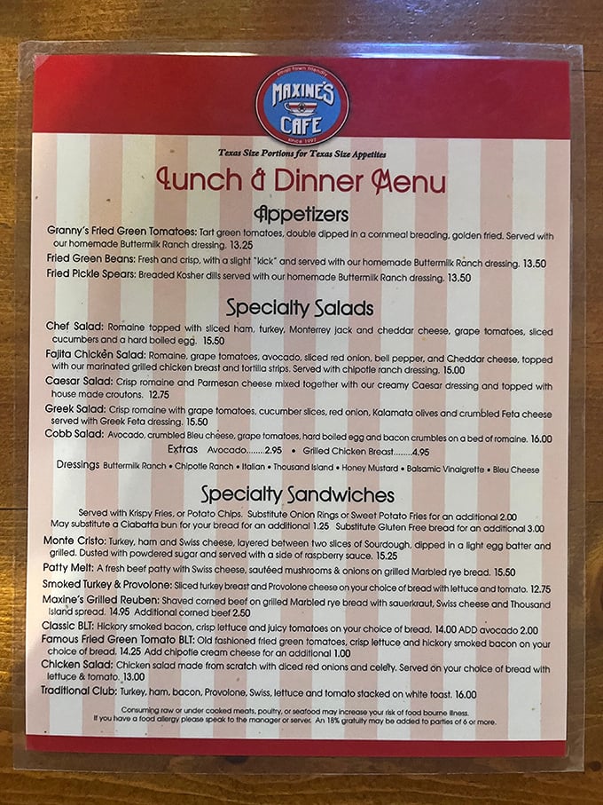 A menu that doesn't mess around. "Texas Size Portions for Texas Size Appetites" isn't just clever marketing&mdash;it's a solemn promise.