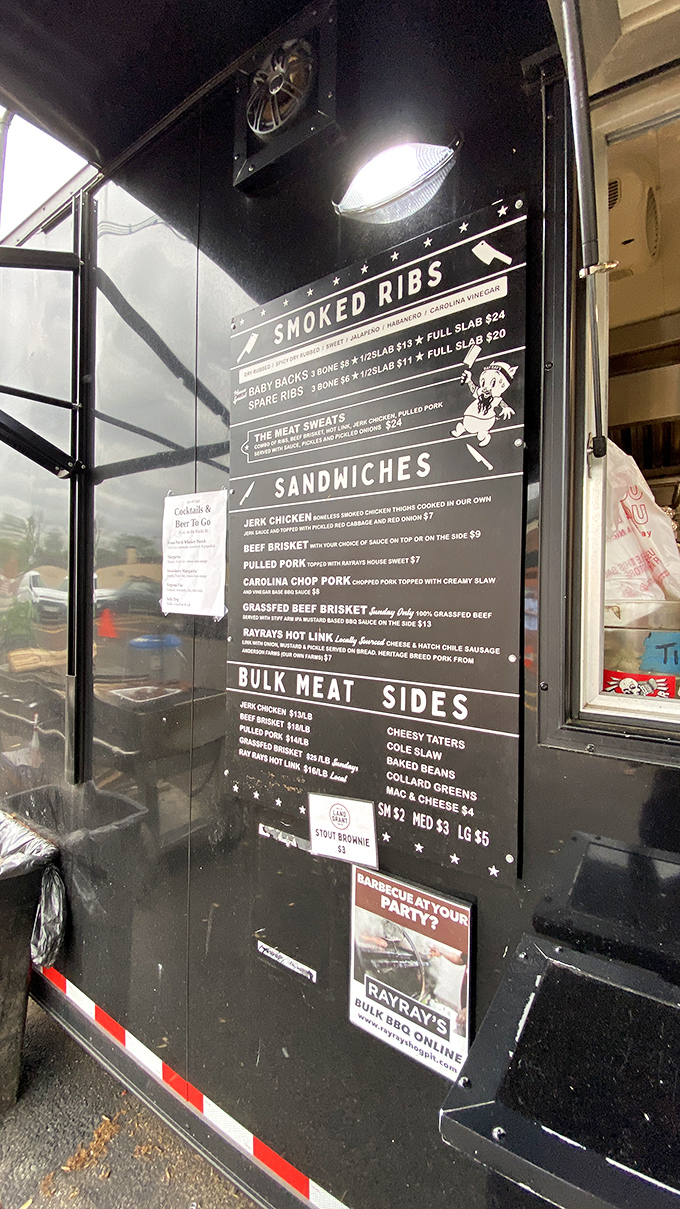 A menu that reads like barbecue poetry. Each line promises smoky delights that'll have you planning your next visit before finishing your first.