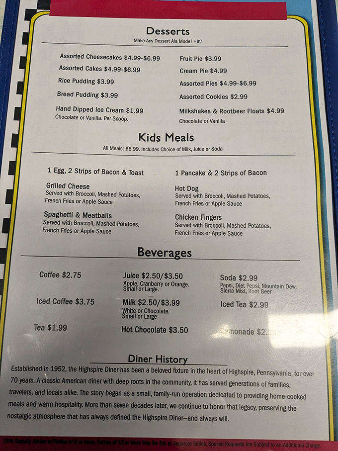 The menu tells the story &ndash; classic American diner fare with Pennsylvania Dutch influences, where breakfast reigns supreme all day long.