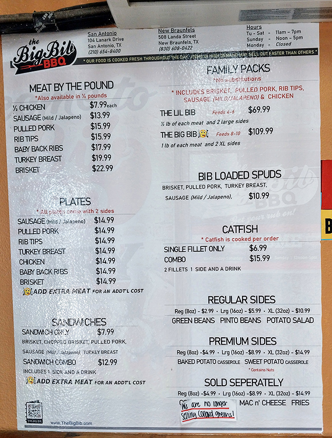 This menu isn't just a list&mdash;it's a roadmap to happiness. Each line represents a different path to what Texans reverently call "meat nirvana."