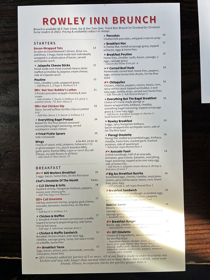 The brunch menu reads like a love letter to comfort food – each item promising the kind of satisfaction that makes you want to high-five the chef.