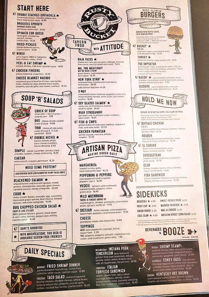 A menu that reads like a love letter to tavern classics, with enough options to require multiple visits.