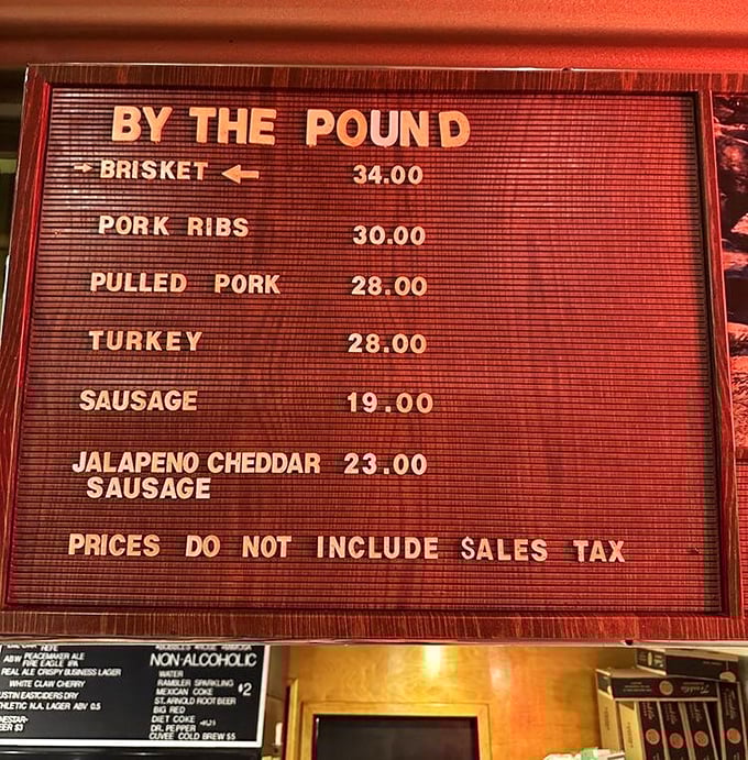 This menu board isn't just a list&mdash;it's a roadmap to happiness, with brisket as the clear destination. Choose your own adventure, by the pound.