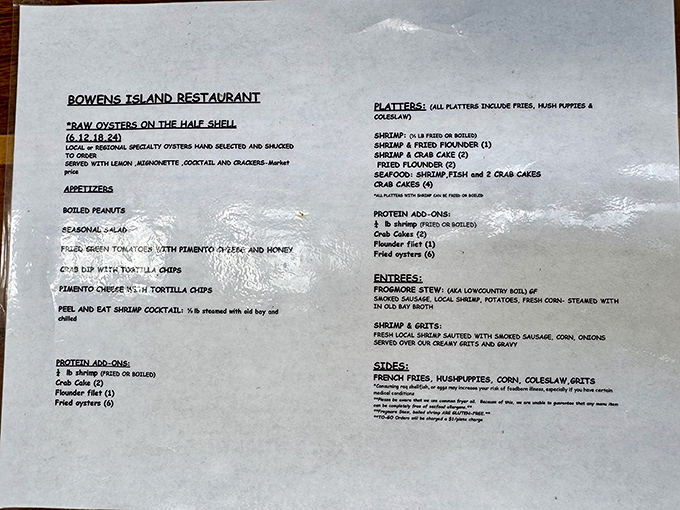 A menu that gets straight to the point—seafood, done right. No fancy descriptions needed when the ingredients speak for themselves.