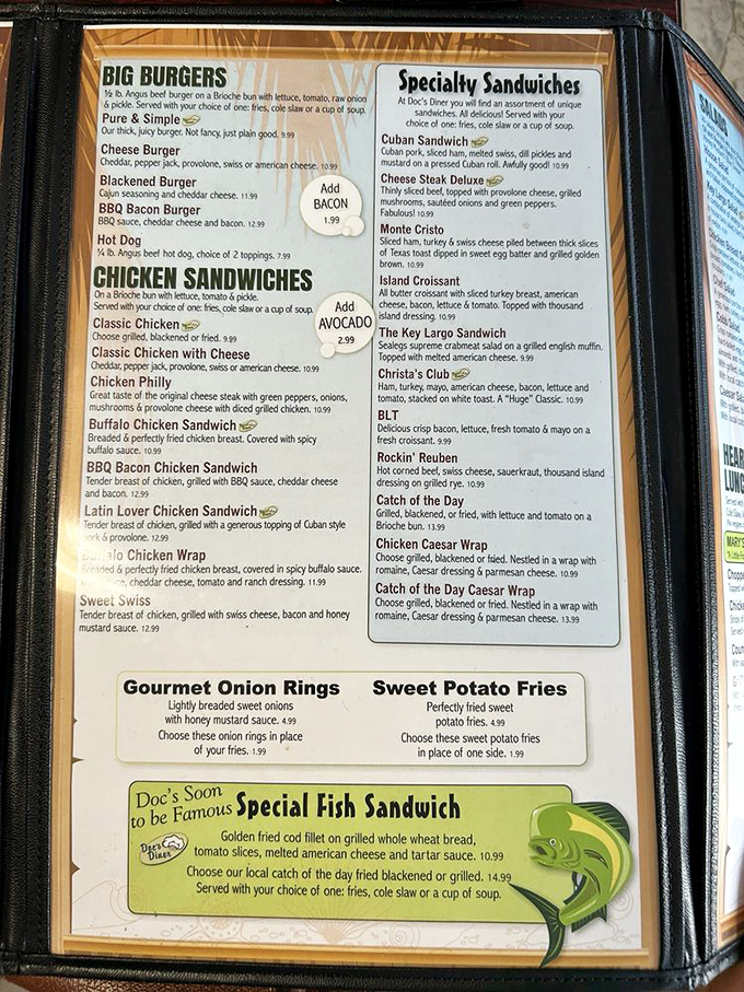 The menu reads like a love letter to comfort food classics. Pro tip: anything labeled as "Doc's Famous" lives up to the billing.