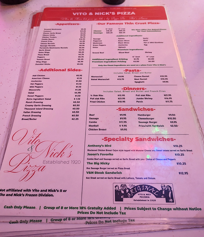 This menu isn't just a list of food&mdash;it's a roadmap to happiness with thin crust pizza as your final destination.