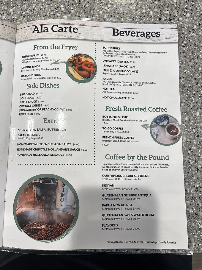 The menu reveals their coffee obsession&mdash;they roast beans in-house! Plus those homemade sauces hint at breakfast creativity beyond the ordinary.