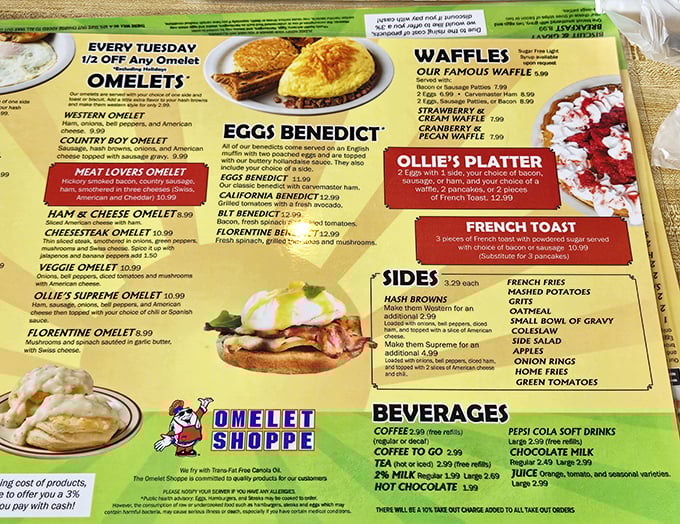 Tuesday's half-price omelet special might be the best deal in West Virginia. The menu reads like a love letter to breakfast enthusiasts everywhere.