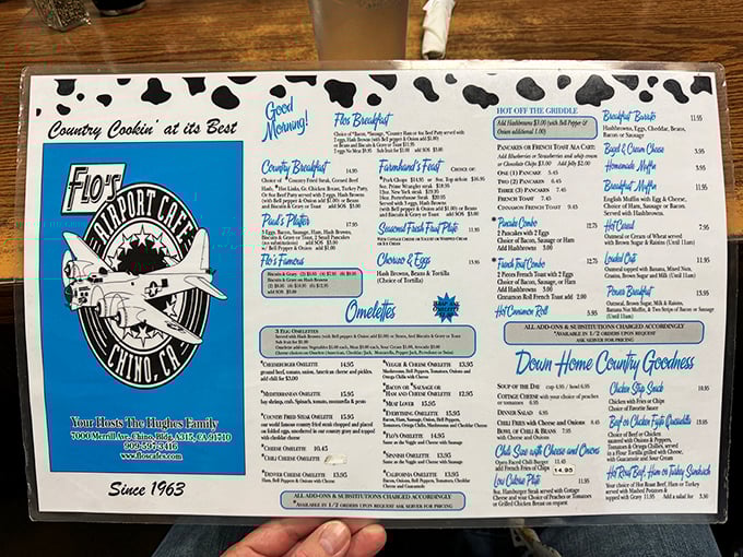 This menu isn't just a list of food options &ndash; it's a roadmap to happiness with "Country Cookin' at its Best" as your delicious destination.