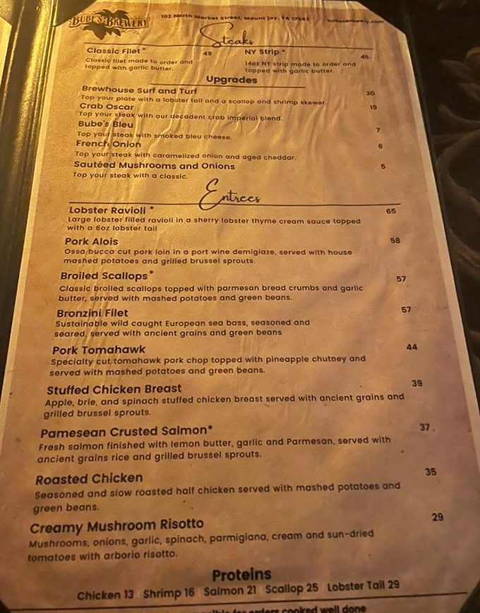 The menu reads like a love letter to carnivores, with that legendary NY Strip taking center stage—no fancy food words needed when the steak speaks for itself.