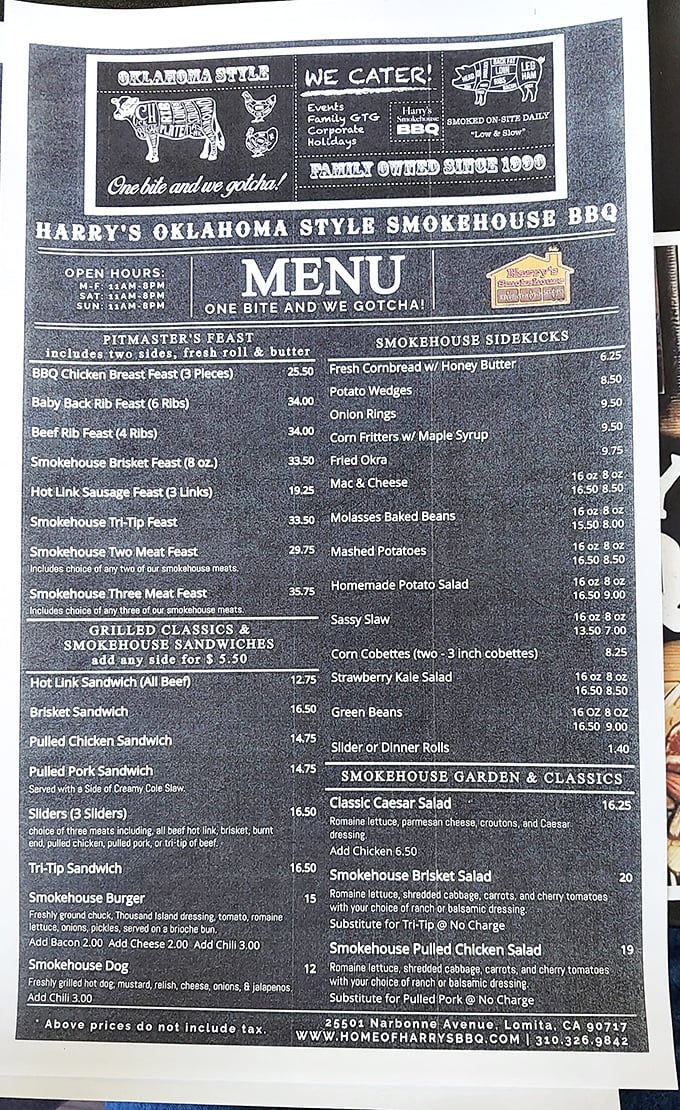 A menu that reads like a love letter to smoked meats. The "Pitmaster's Feast" isn't just a meal&mdash;it's a commitment to delicious excess.