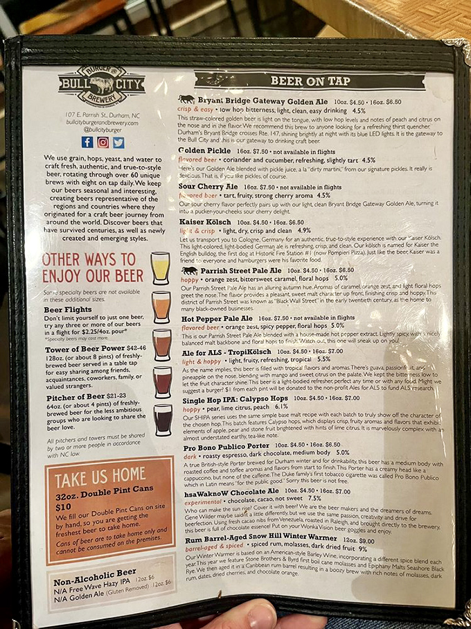The beer menu reads like a love letter to fermentation, with creative offerings from the Bryant Bridge Gateway Golden Ale to the intriguingly named haaWaKnoW Chocolate Ale.