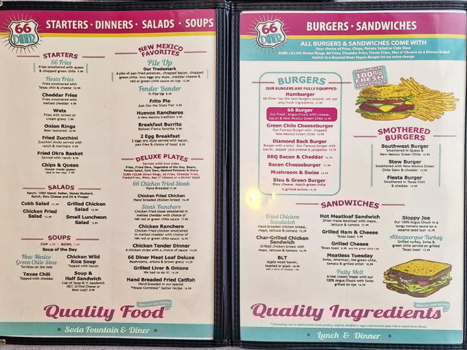 The menu reads like a love letter to American comfort food classics, with each description promising a delicious trip down memory lane.