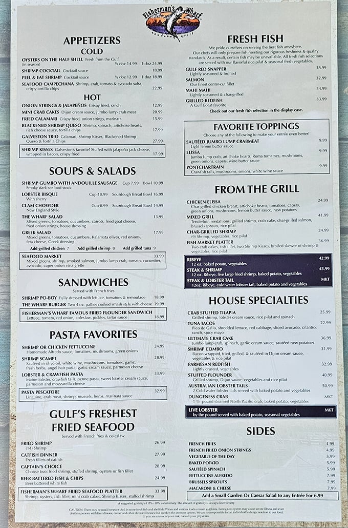 This menu isn't just a list of dishes—it's a maritime treasure map. X marks the spot where your taste buds strike gold.