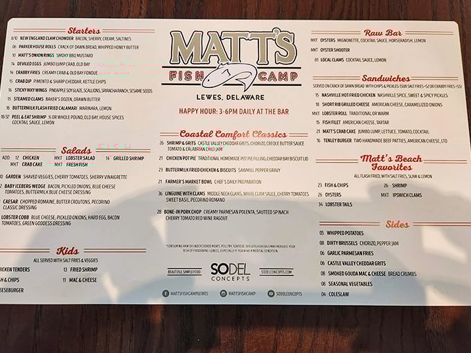 The menu at Matt's reads like a love letter to the sea, with each section promising treasures that would make Neptune himself put in a reservation.