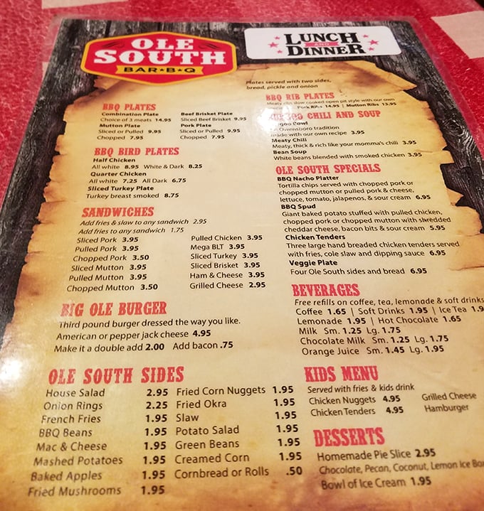 The menu tells the story of Western Kentucky barbecue traditions - mutton, pulled pork, and those sides that make choosing just two a genuine Sophie's choice.