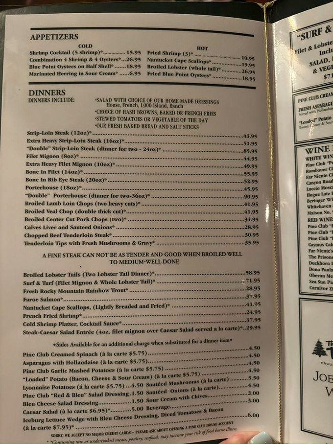 This isn't just a menu &ndash; it's a sacred text of carnivorous delights. Notice that warning about well-done steaks? They're serious about beef here.