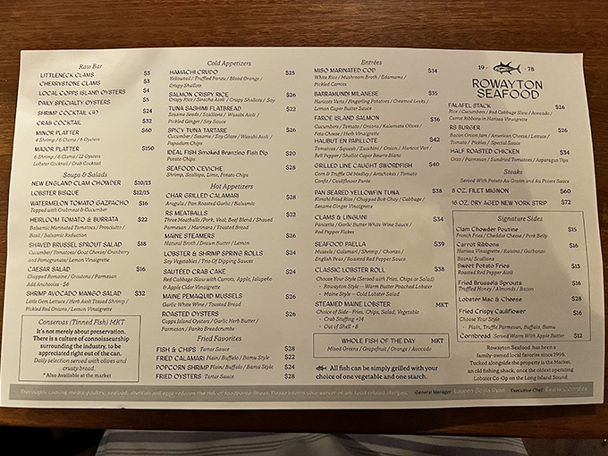 A menu that reads like maritime poetry. Each dish tells a story of the sea, no translation necessary.