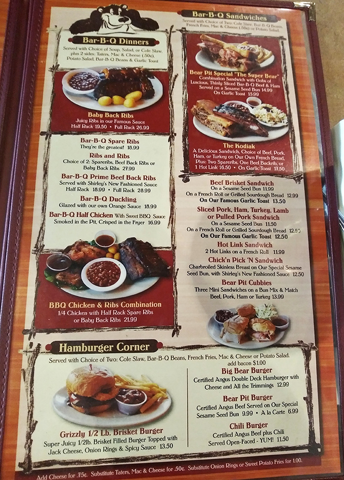 This menu isn't just a list of options—it's a roadmap to happiness. The Bear Pit's legendary offerings promise a journey worth taking.