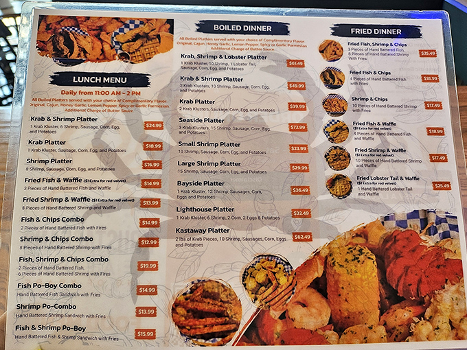 The menu reads like a love letter to seafood, with combos that'll make your heart skip.