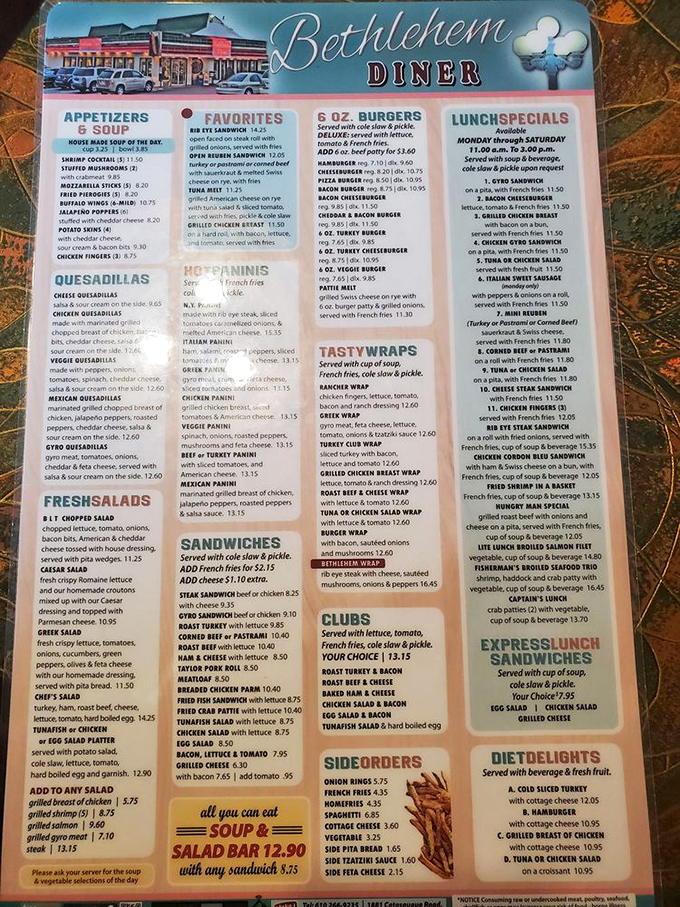 A menu that reads like a love letter to American comfort food – no fancy fonts needed.