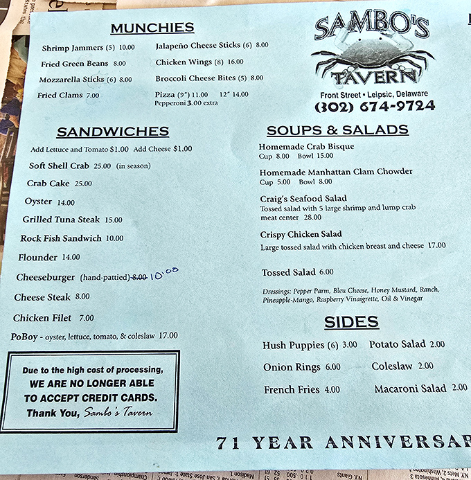 A menu that reads like a love letter to the Chesapeake Bay, handwritten by Neptune himself.