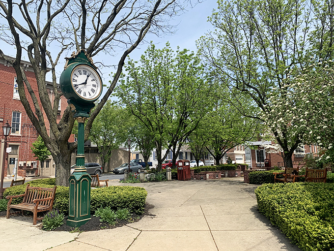 This charming town square with its stately clock invites visitors to do something revolutionary: sit without purpose and watch the world go by.