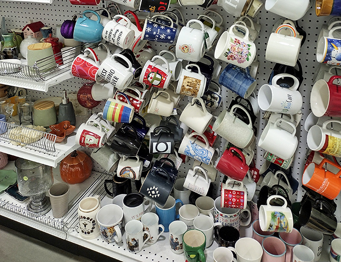 The mug wall&mdash;a ceramic mosaic where coffee vessels of past lives hang in suspended animation, waiting for their second chapter.