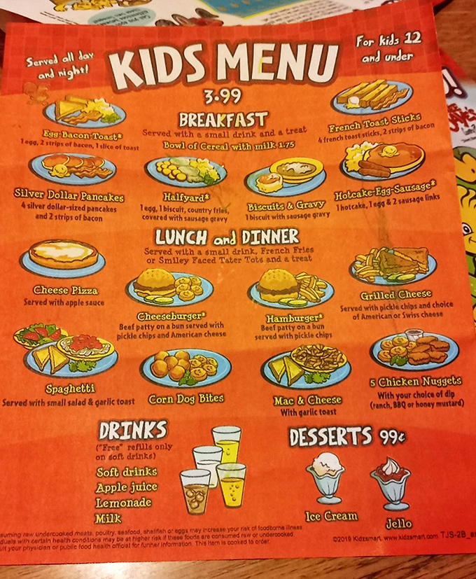 The kids menu is a colorful roadmap to childhood bliss&mdash;silver dollar pancakes and smiley-faced tater tots that make adulting seem overrated.
