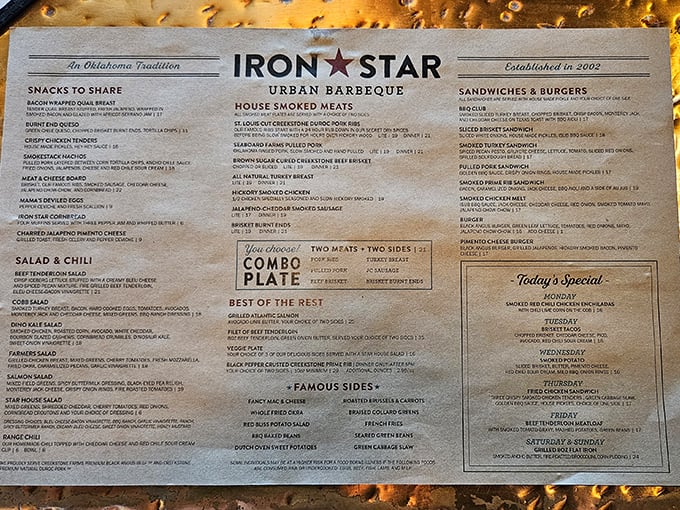 The menu reads like a love letter to smoked meats&mdash;each category promising the kind of satisfaction that requires extra napkins.