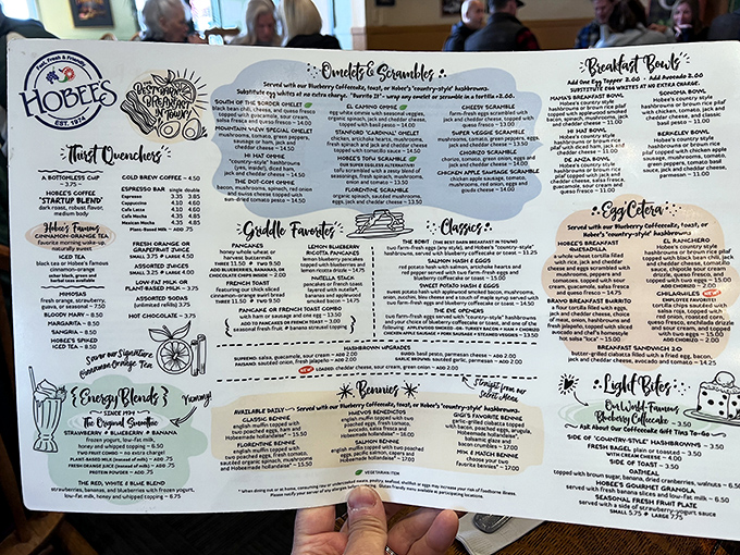 The menu reads like a love letter to breakfast, with clever names and detailed descriptions that make ordering feel like choosing your own culinary adventure.