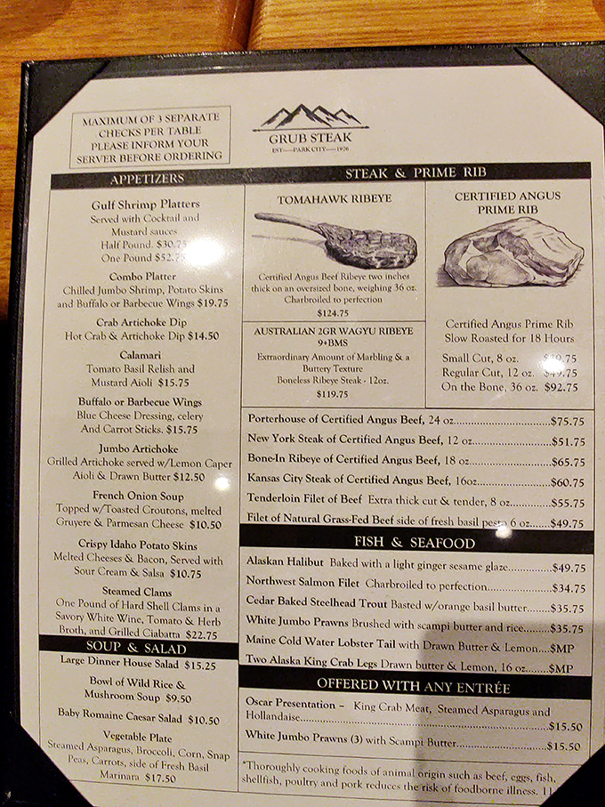 The menu reads like a carnivore's dream journal&mdash;notice how they don't waste precious space on kale smoothies or deconstructed anything.