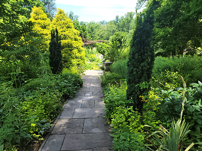 Stone pathways flanked by vibrant greenery invite you forward with the promise that whatever's around the bend is worth the journey.